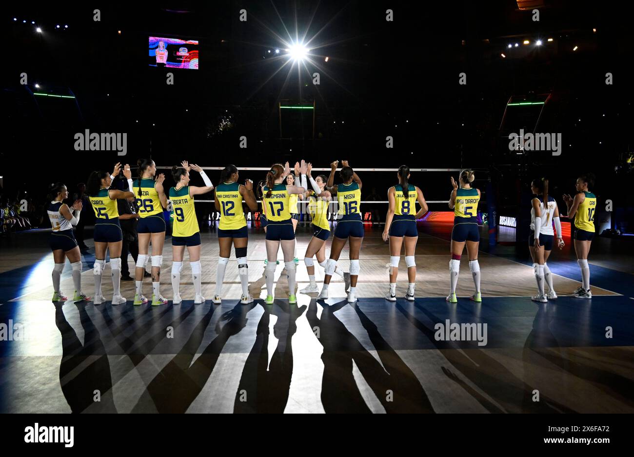 Brazil Team Line Up On Court Before The Volleyball Nations League 2024
