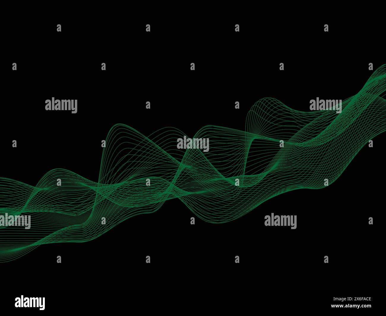 green wavy line with black background. Shiny moving lines design ...