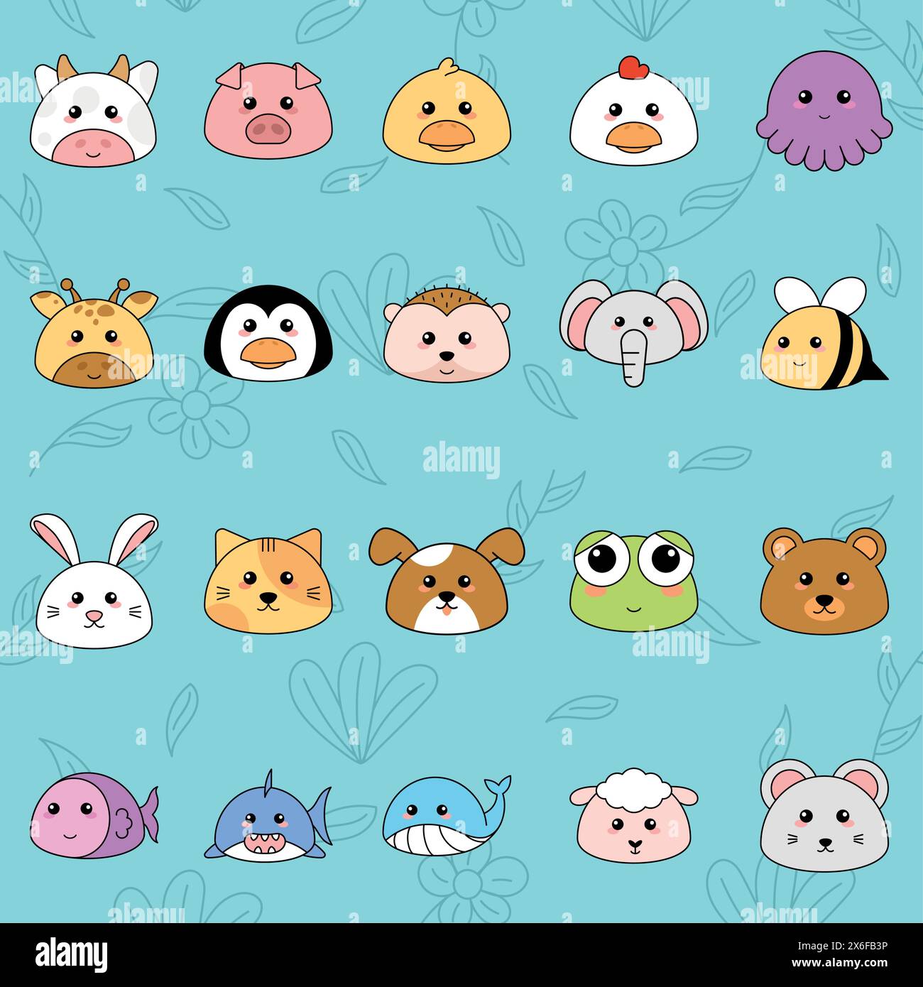 Cute kawaii emoji animal icons set Vector Stock Vector Image & Art - Alamy