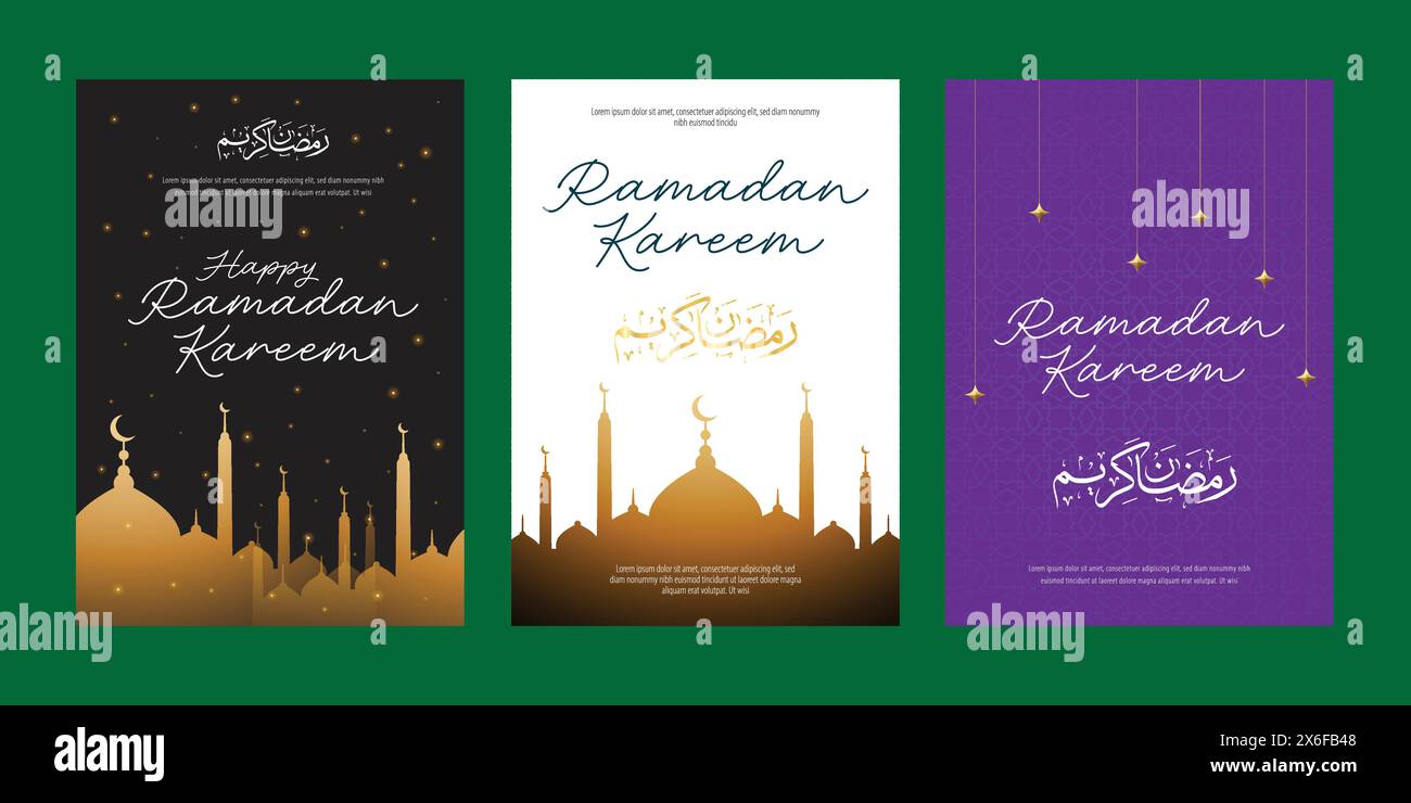 Poster set greetings of Ramadan Kareem, Ramadan Mubarak, welcoming ...