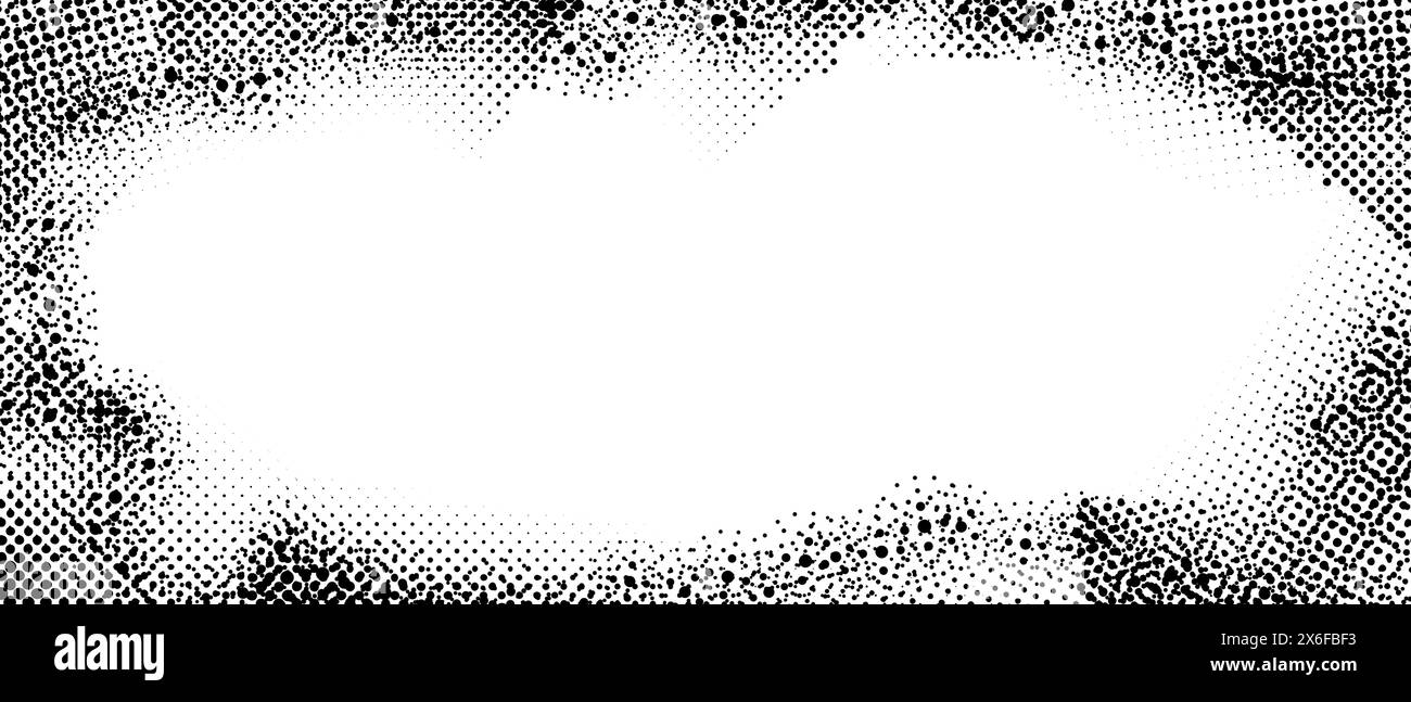 Splayed grunge frame. Halftone dotted edge border for poster, cover ...