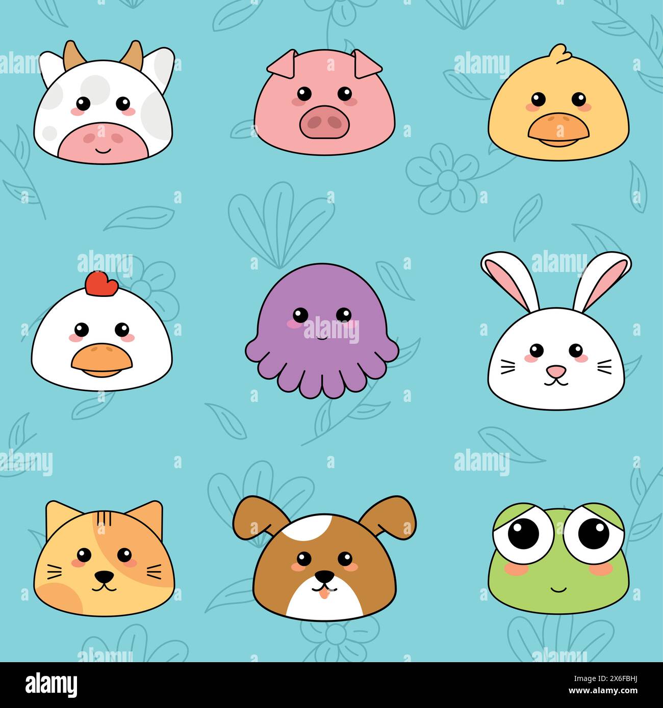 Cute kawaii emoji animal icons set Vector Stock Vector Image & Art - Alamy