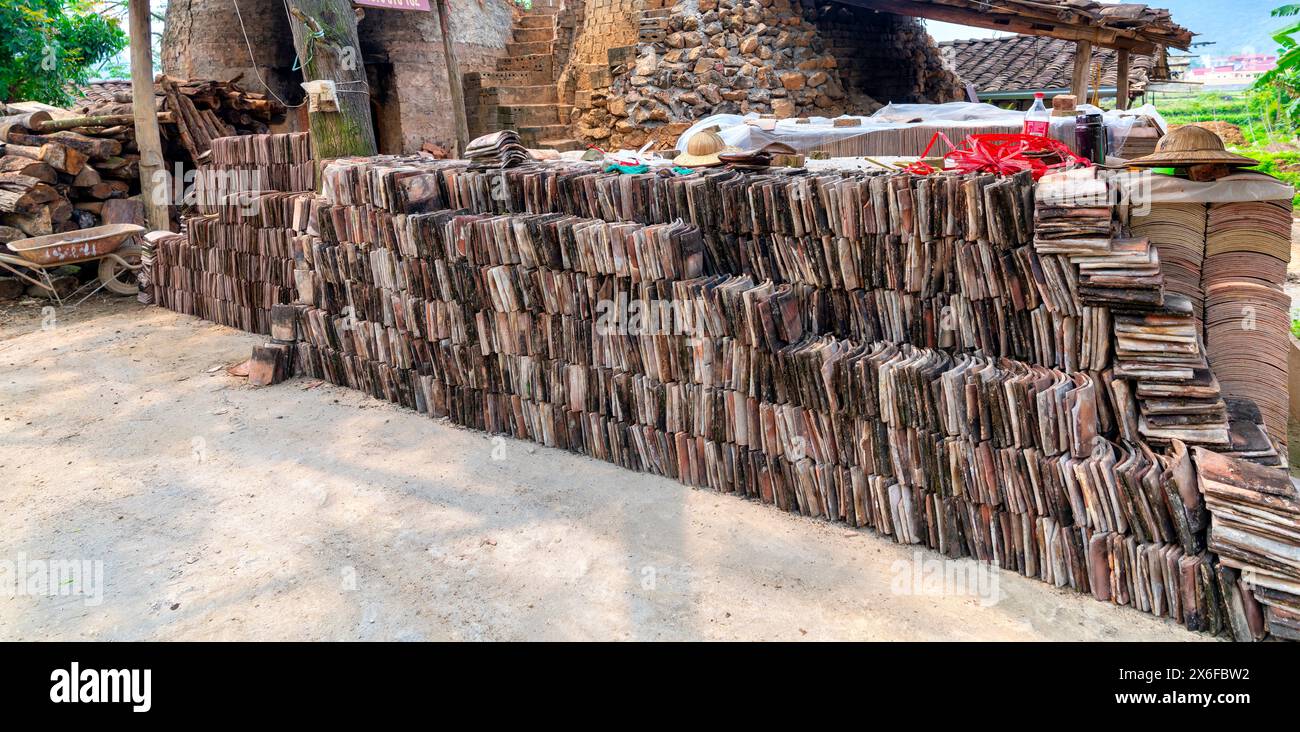 Traditional kiln and tiles are handmade in Bac Son, Lang Son, Vietnam ...