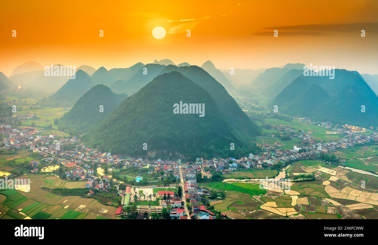 Landscape in Bac Son valley around with mountains panorama view and ...