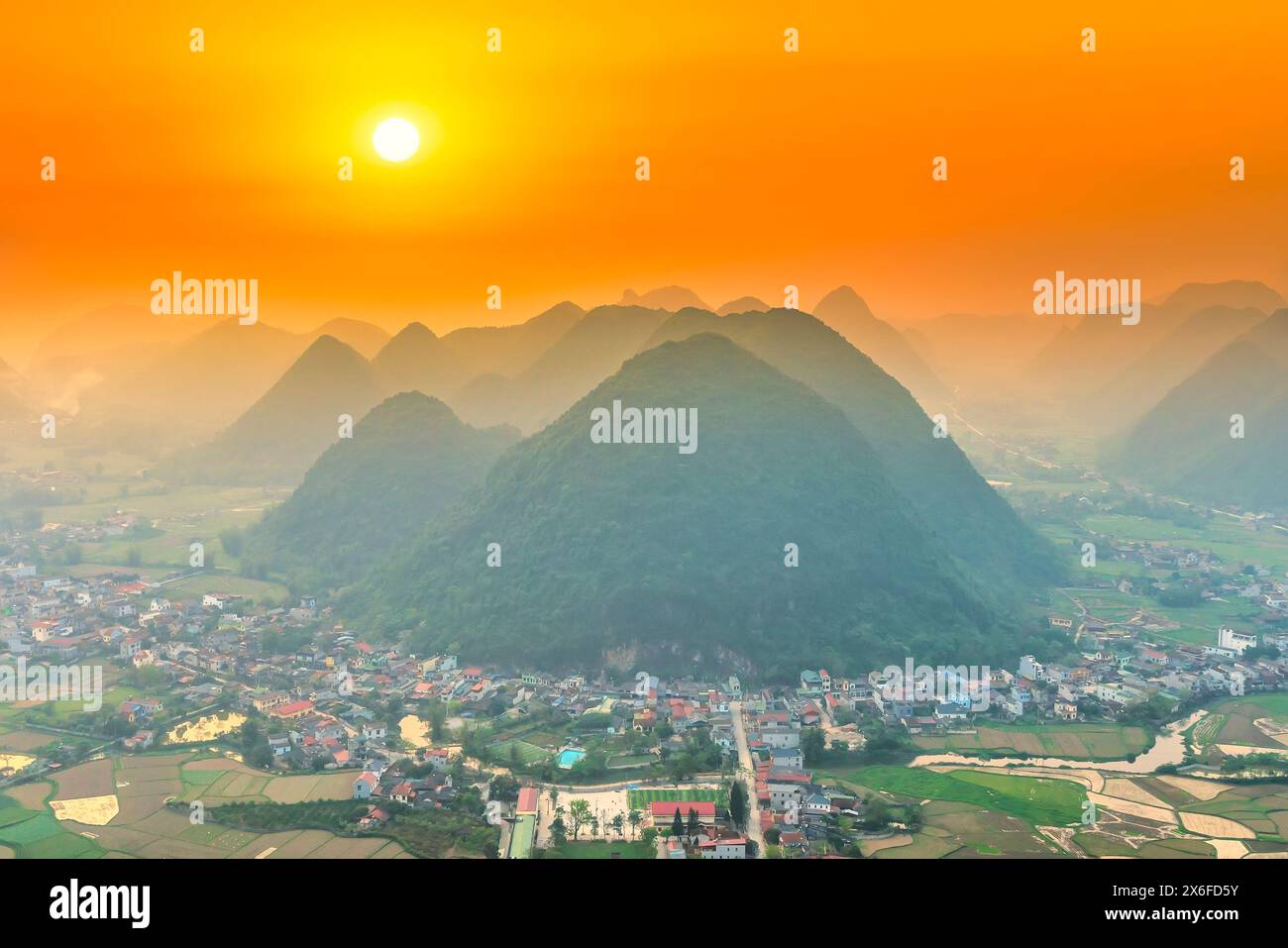 Landscape in Bac Son valley around with mountains panorama view and ...