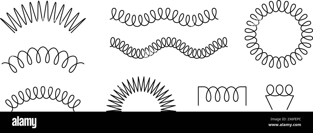Spiral spring set. Black wire coil spring collection. Thin wire frames ...