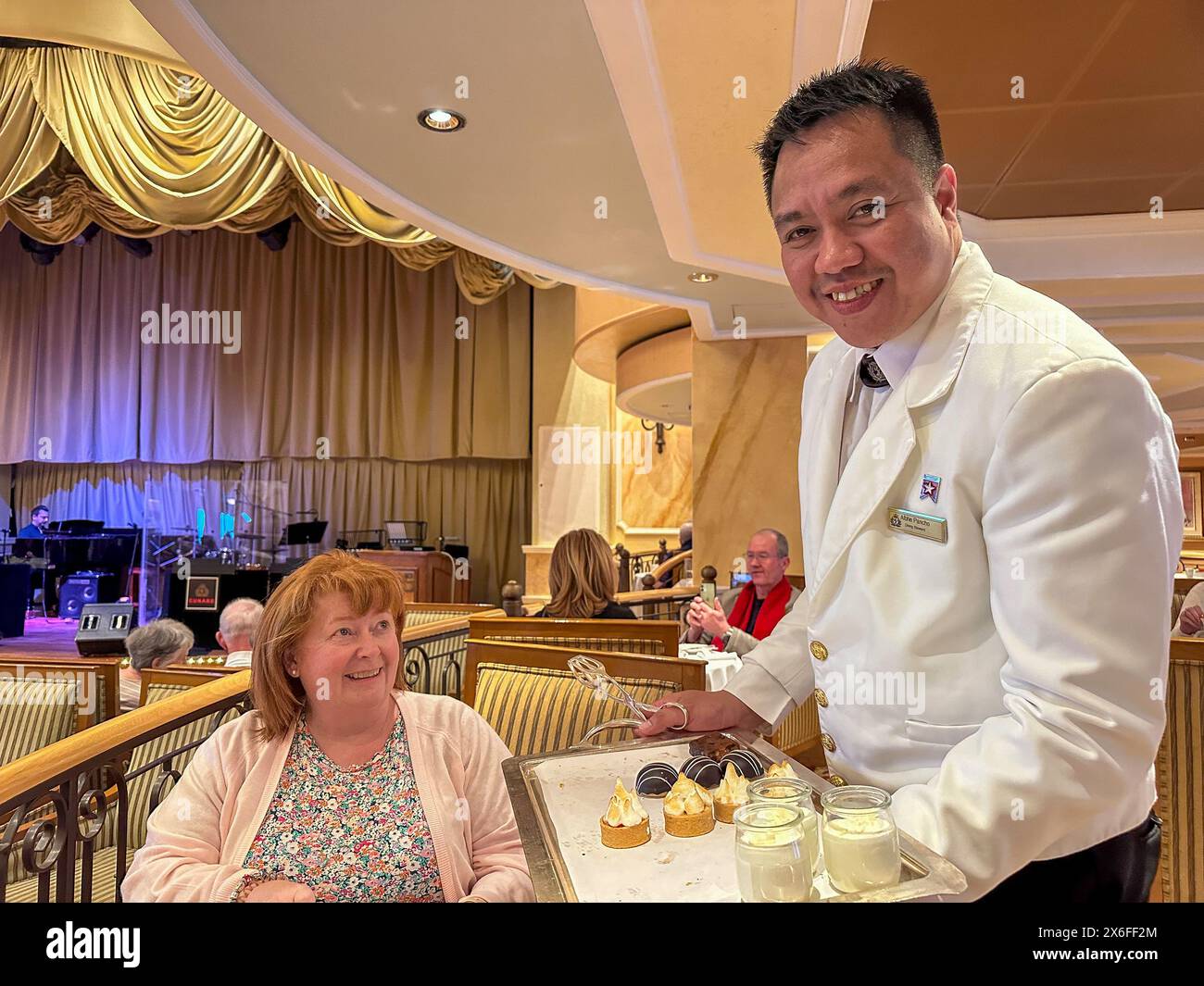 Afternoon tea in Ballroom in Cunard MS Queen Victoria (QV) cruise ship ...
