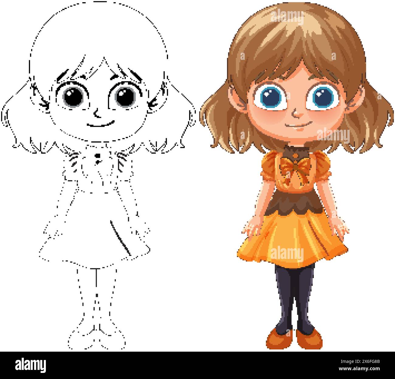 Vector illustration of a girl in color and outline Stock Vector Image ...