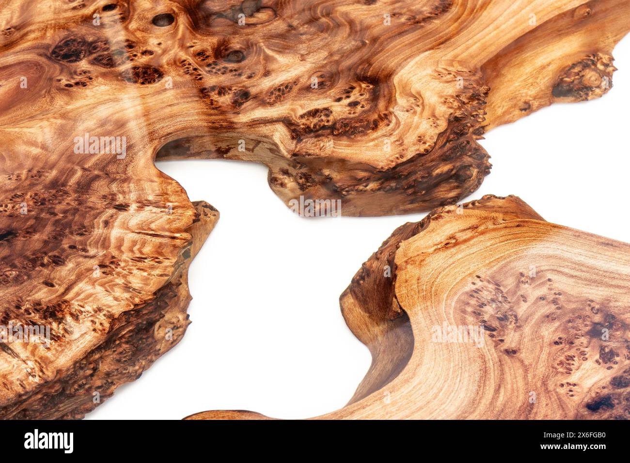 Live edge elm burl slab table top with central epoxy resin river on ...