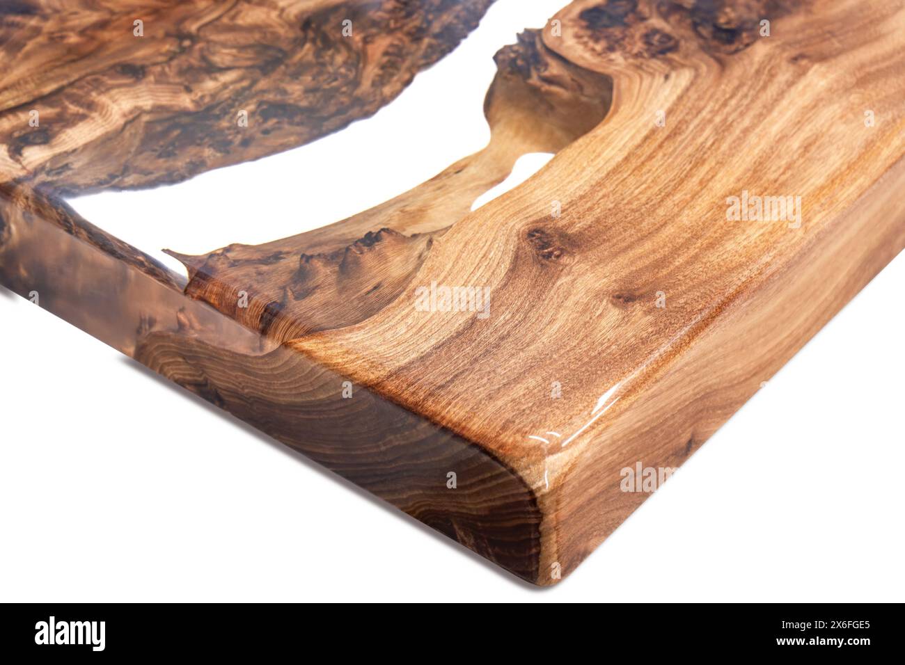 Live edge elm burl slab table top with central epoxy resin river on ...
