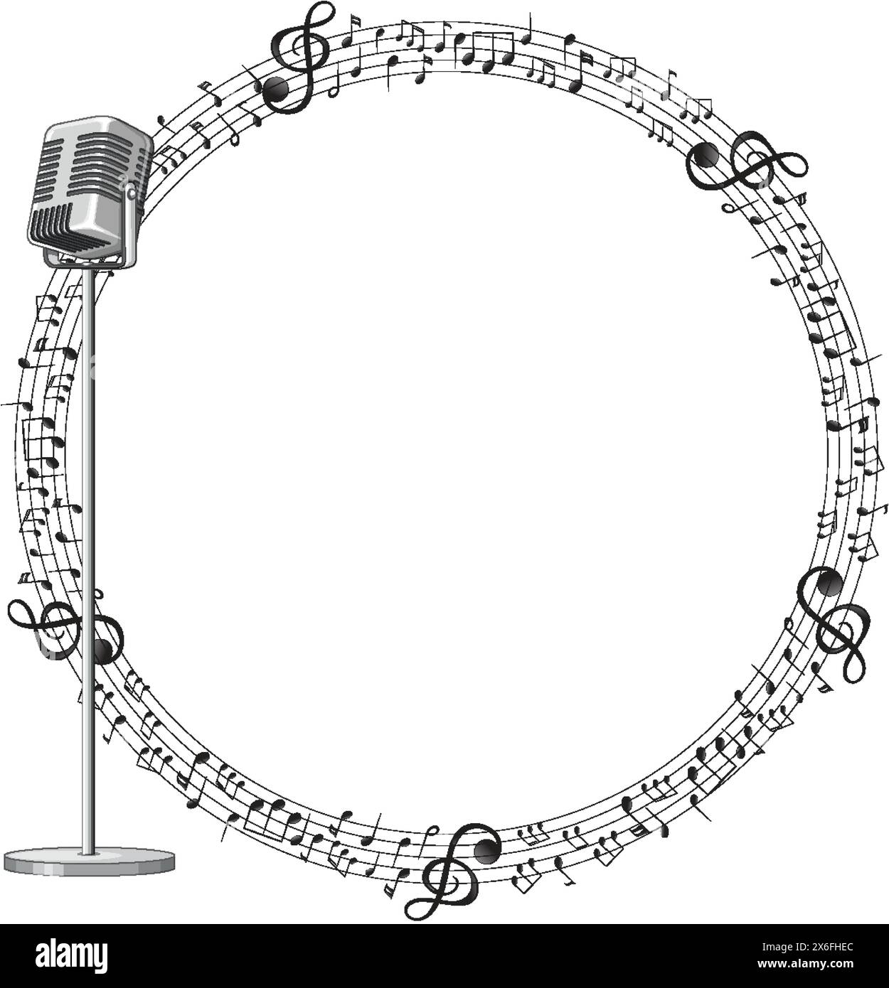 Circular music notes with a classic microphone Stock Vector Image & Art ...