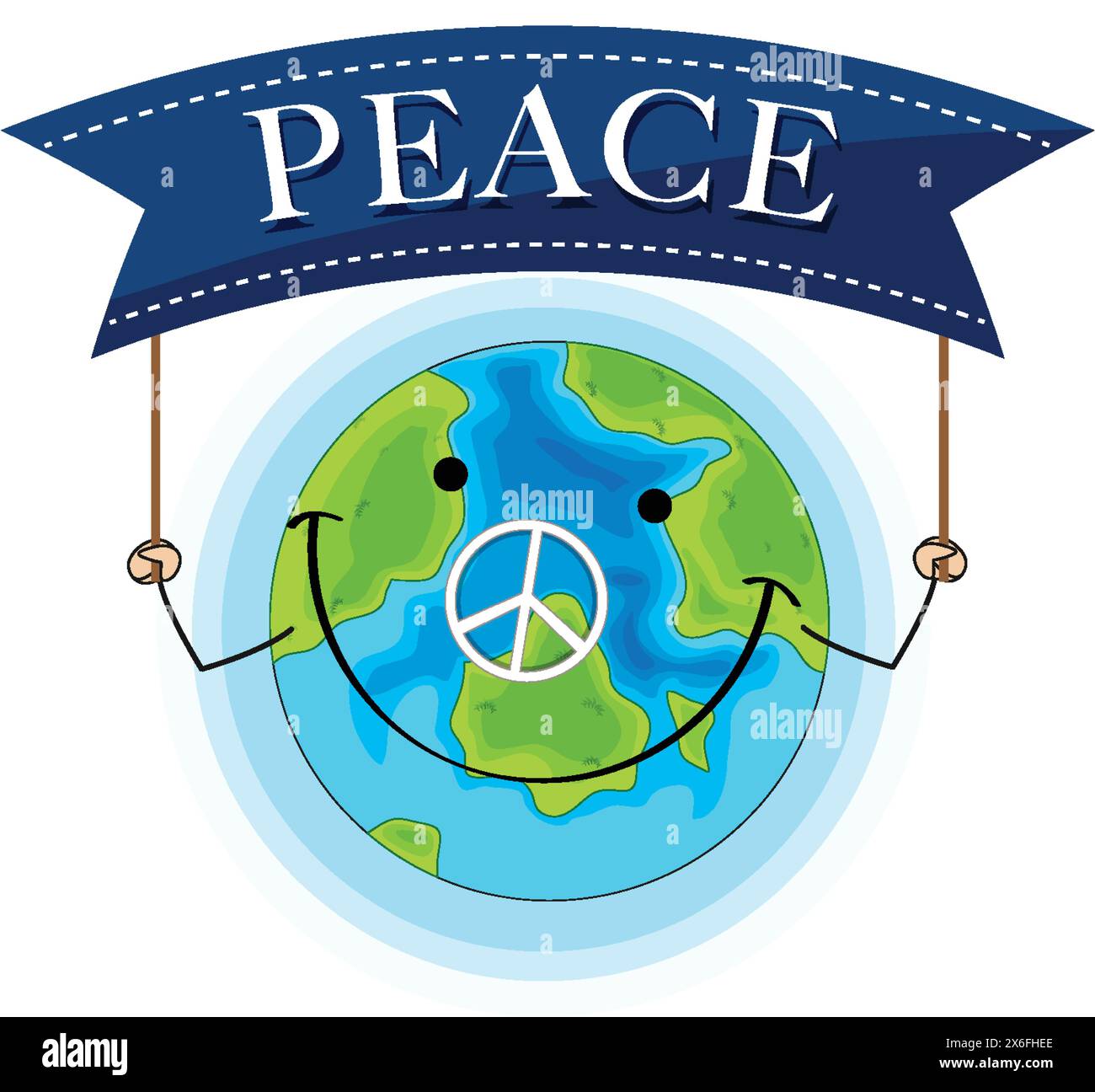 Cartoon Earth with peace sign and smiling expression Stock Vector Image ...
