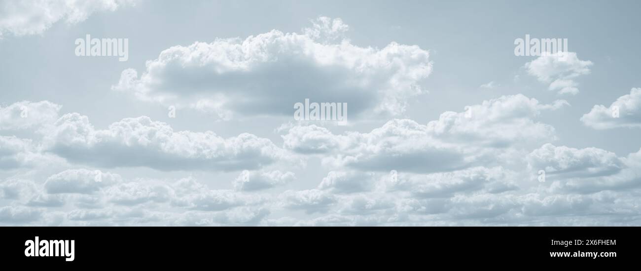 Panorama view of overcast sky. Dramatic gray sky and white clouds ...