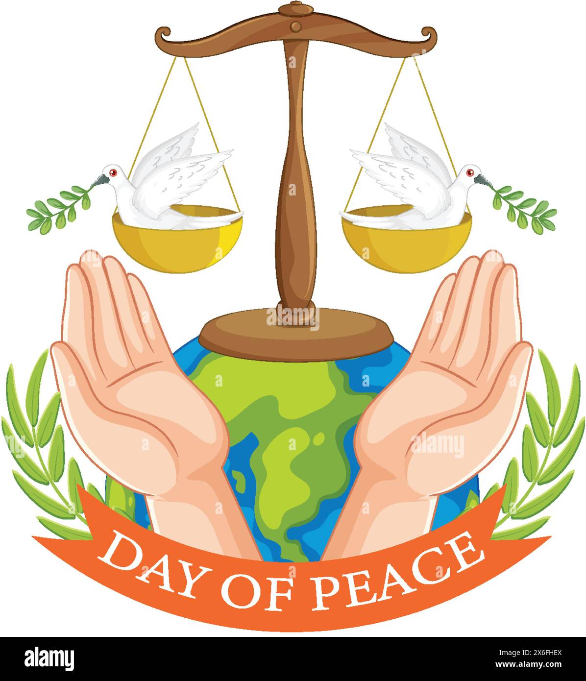 Hands holding Earth with scales and doves for peace Stock Vector Image ...