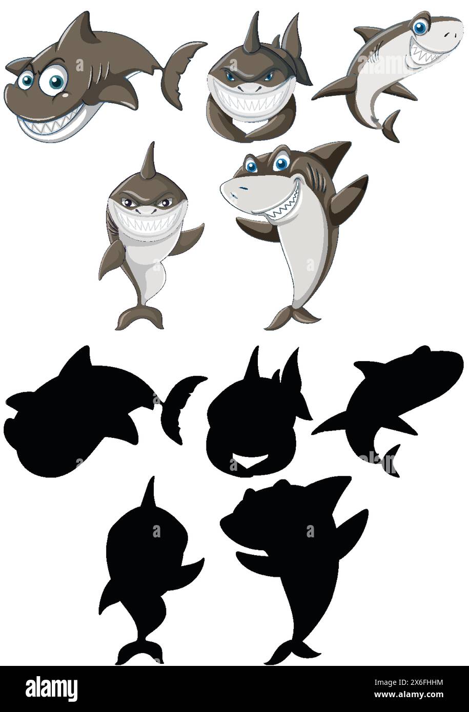 Various cartoon sharks with cheerful expressions Stock Vector Image ...
