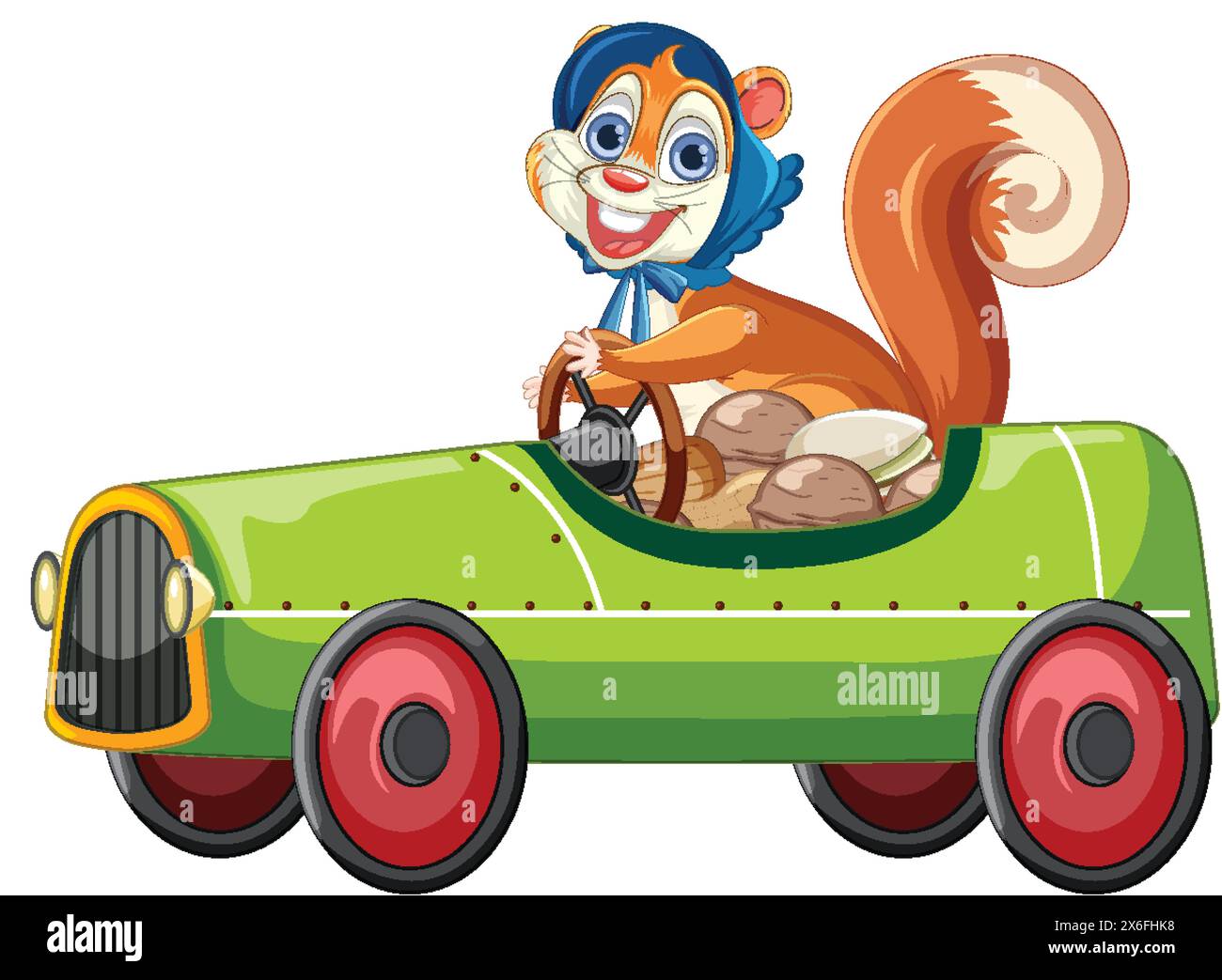 Cheerful squirrel in a green toy car illustration Stock Vector Image ...