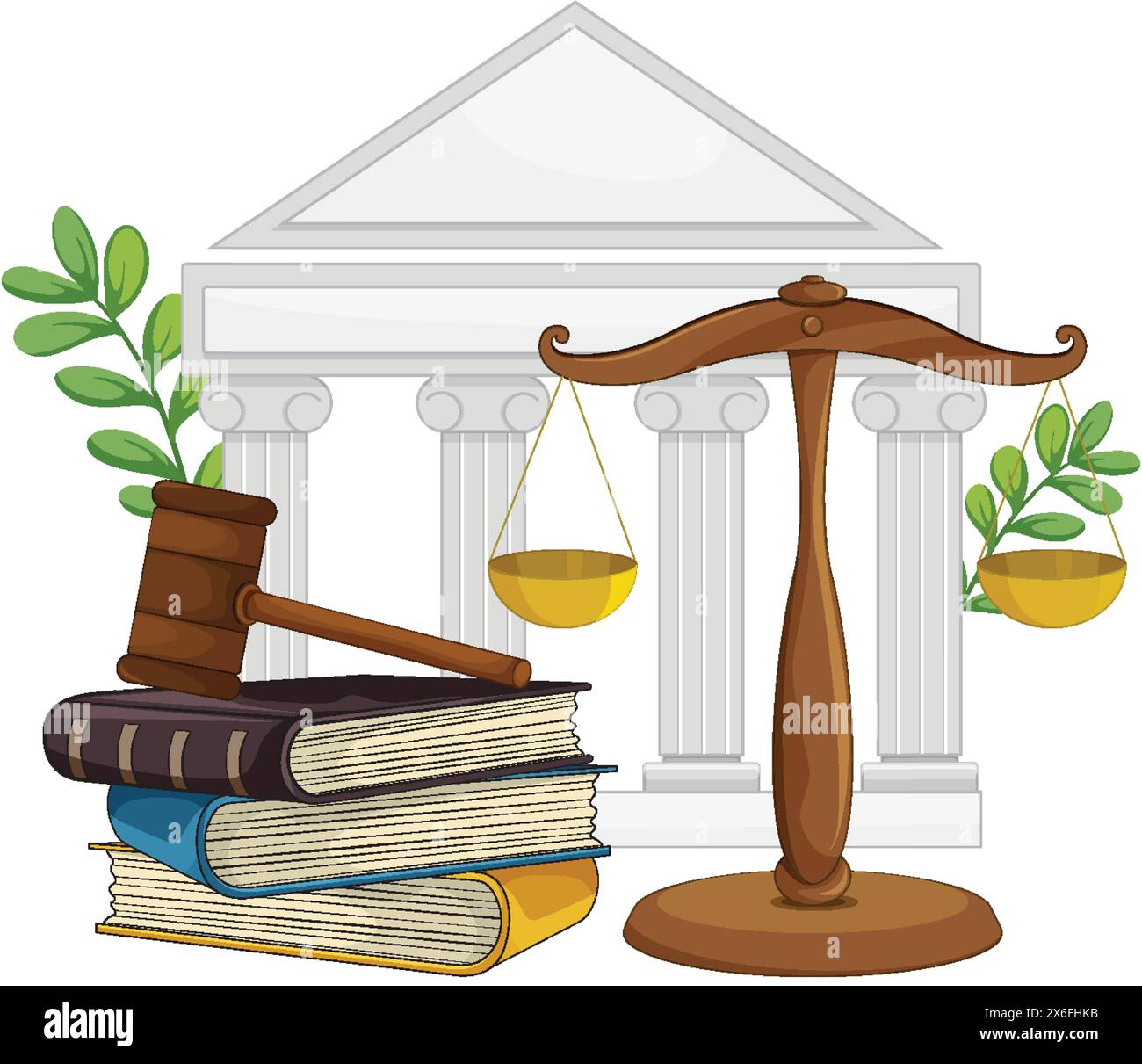 Vector illustration of legal books, scales, and courthouse Stock Vector ...