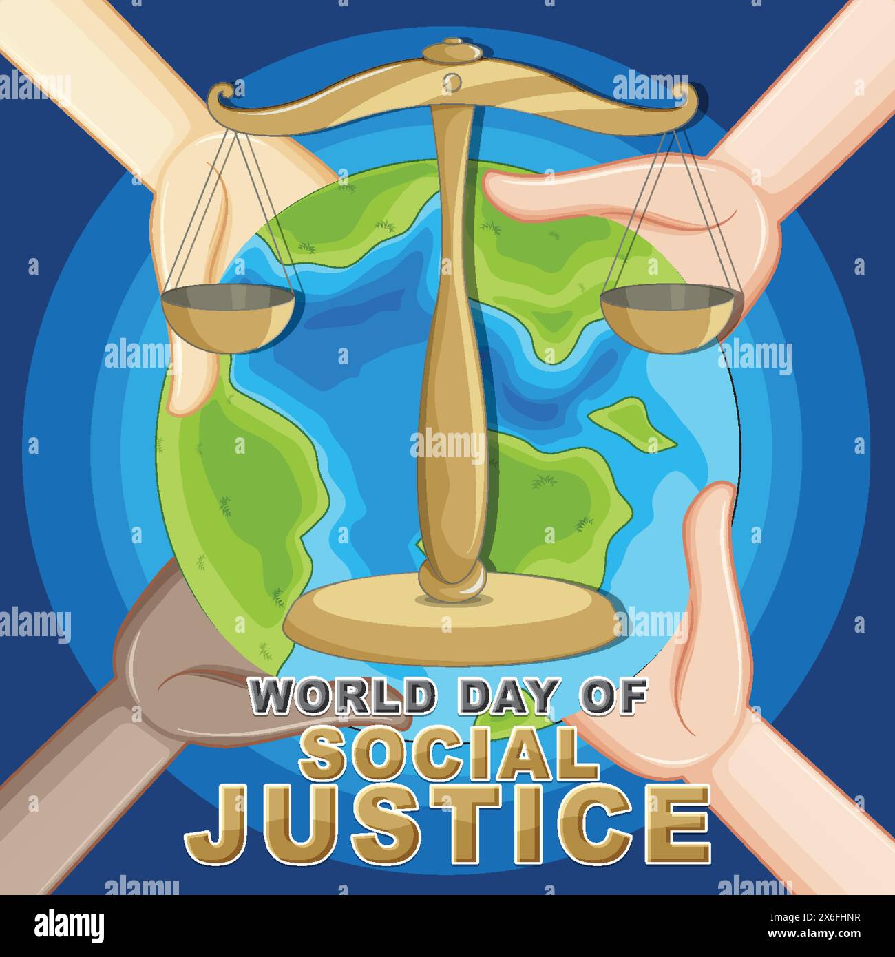 Illustration of scales, Earth, and hands promoting justice Stock Vector ...