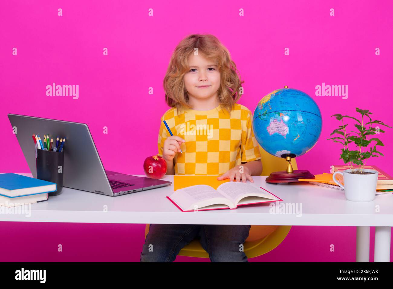 School child. Kid boy from elementary school. Pupil go study. Clever ...