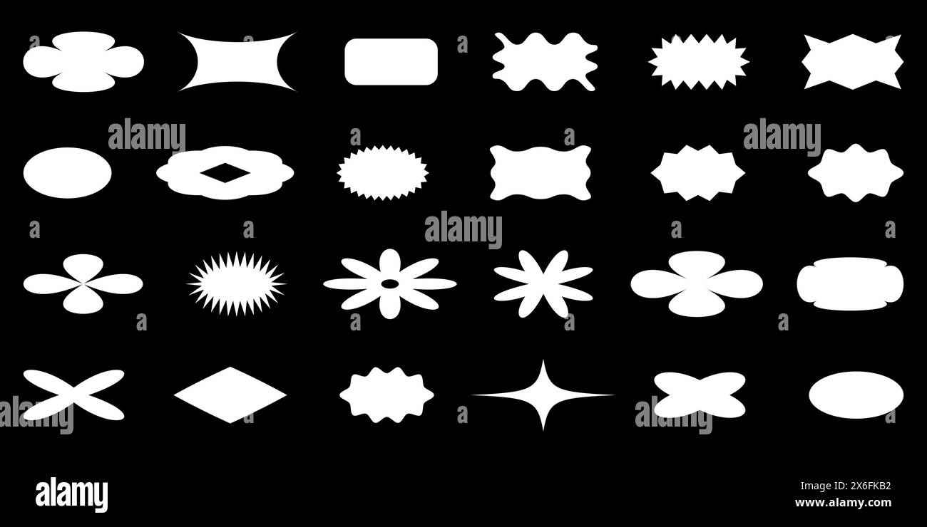 Set of abstract aesthetic y2k geometric shapes and elements. Black ...