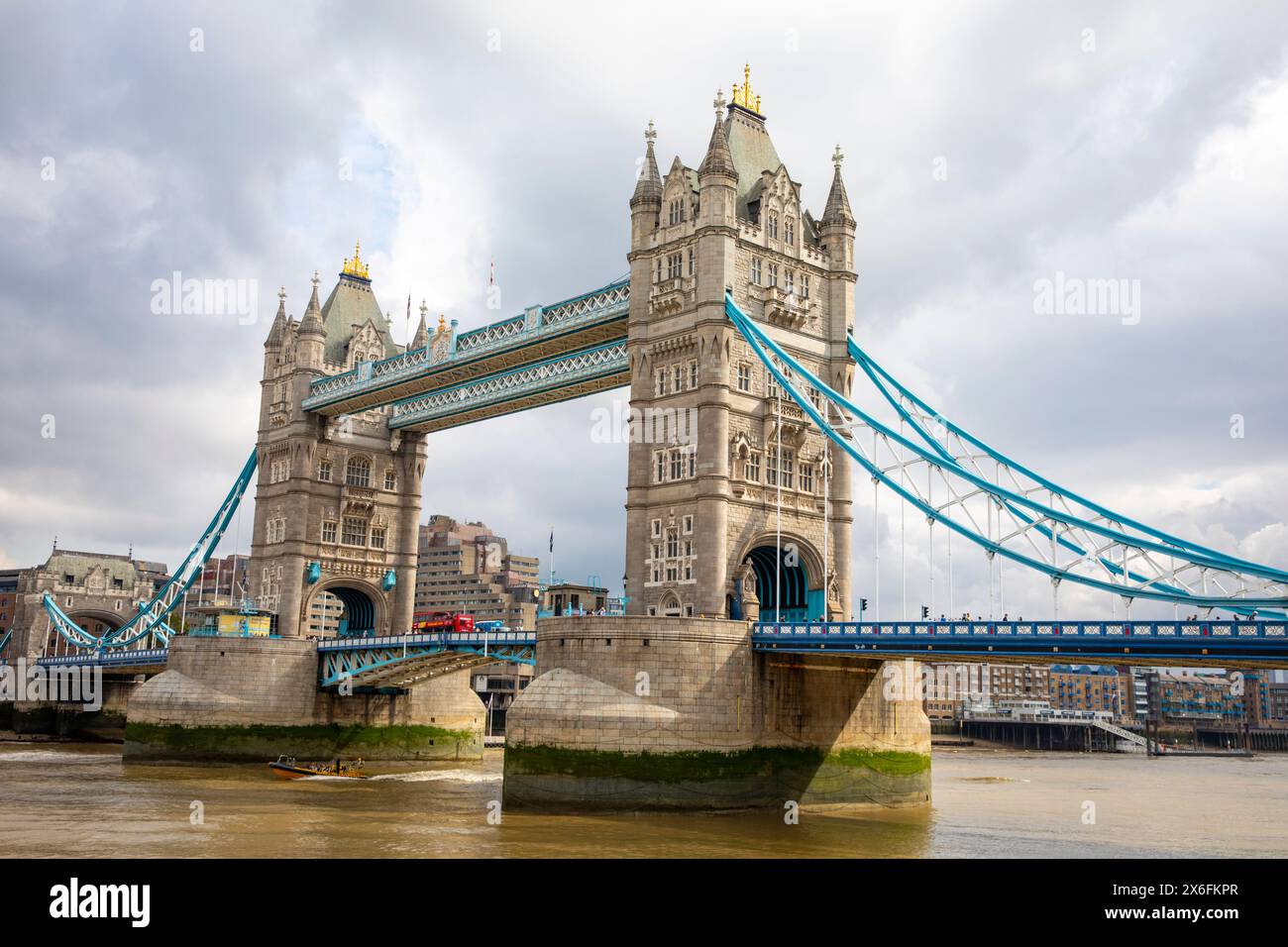 Tower Bridge London famous landmark, South bank view of the Grade 1 ...