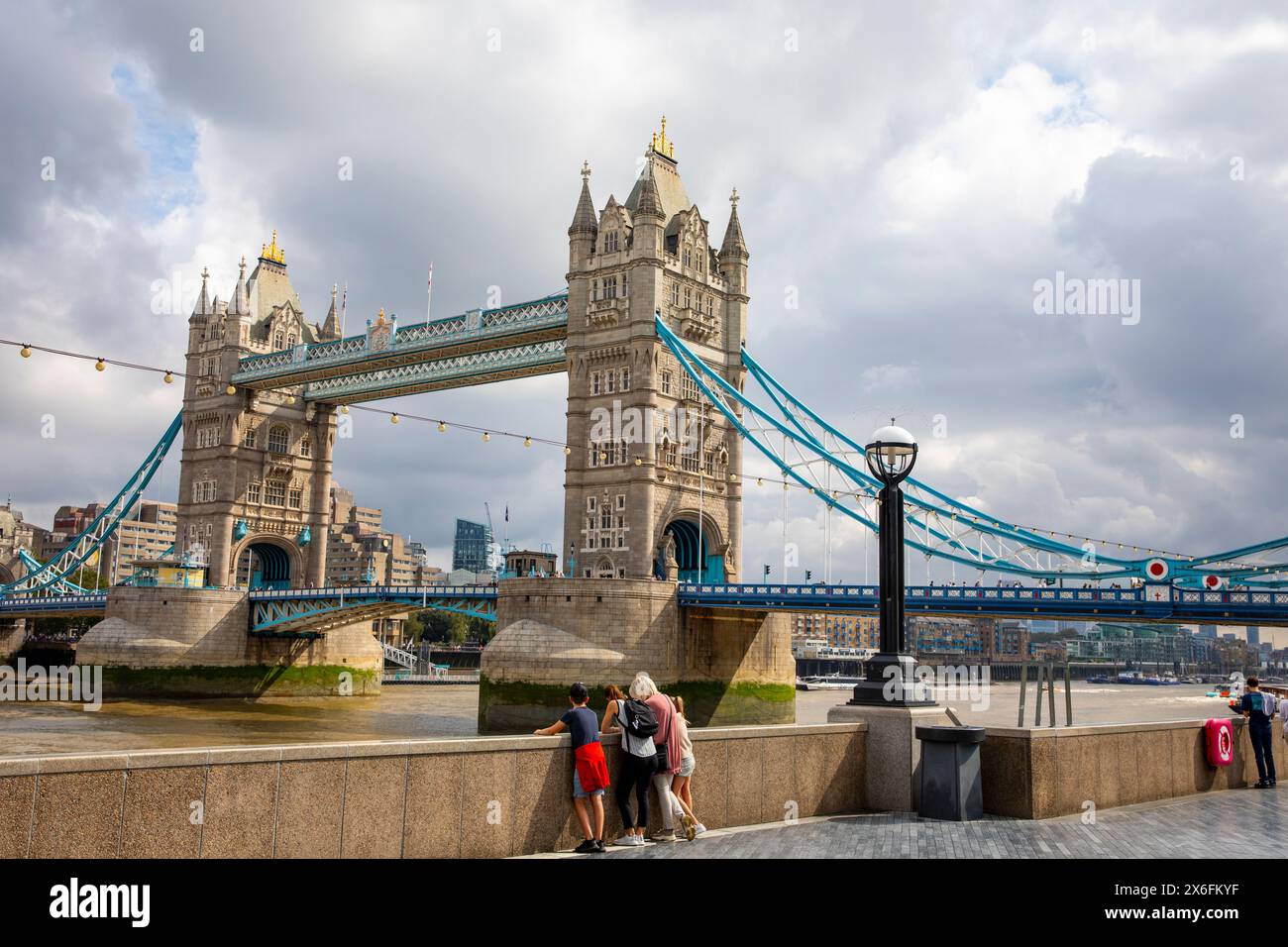 Tower Bridge London famous landmark, tourists sightseeing on Queens ...