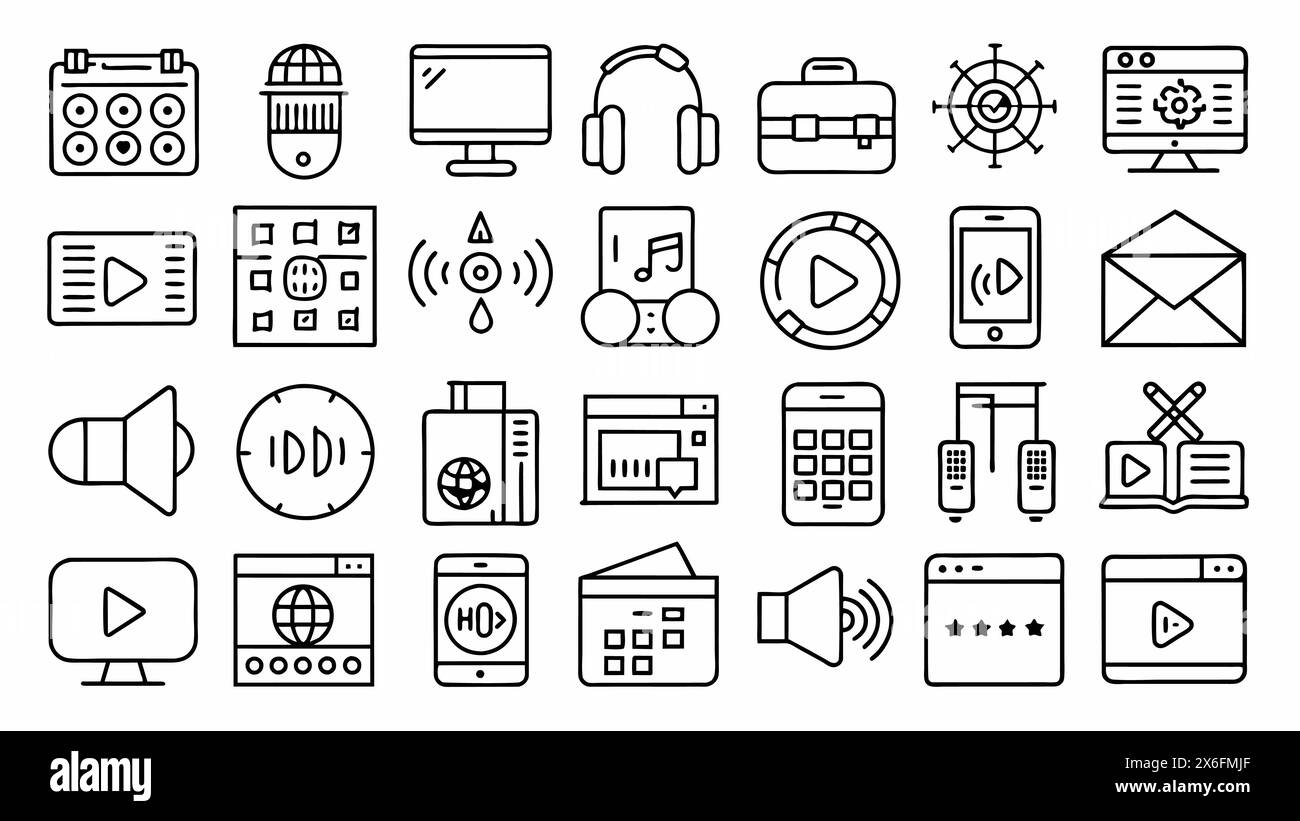 Audio Video Icons Pack. Thin line icons set. Flat icon collection set Stock Vector Image & Art ...