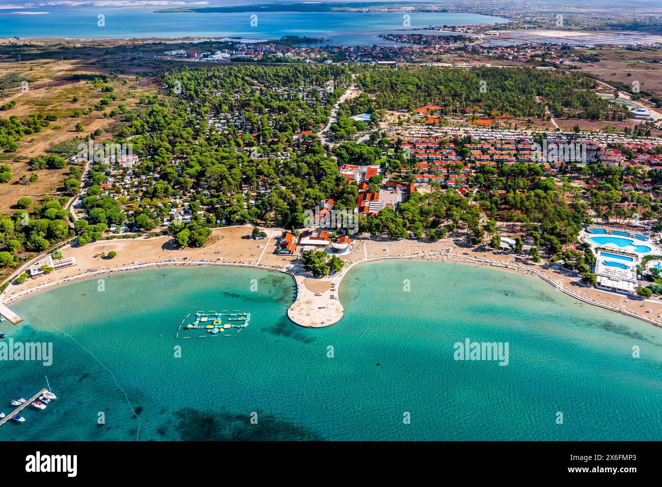 Zaton, Croatia - Aerial view of Zaton tourist waterfront with turquoise ...