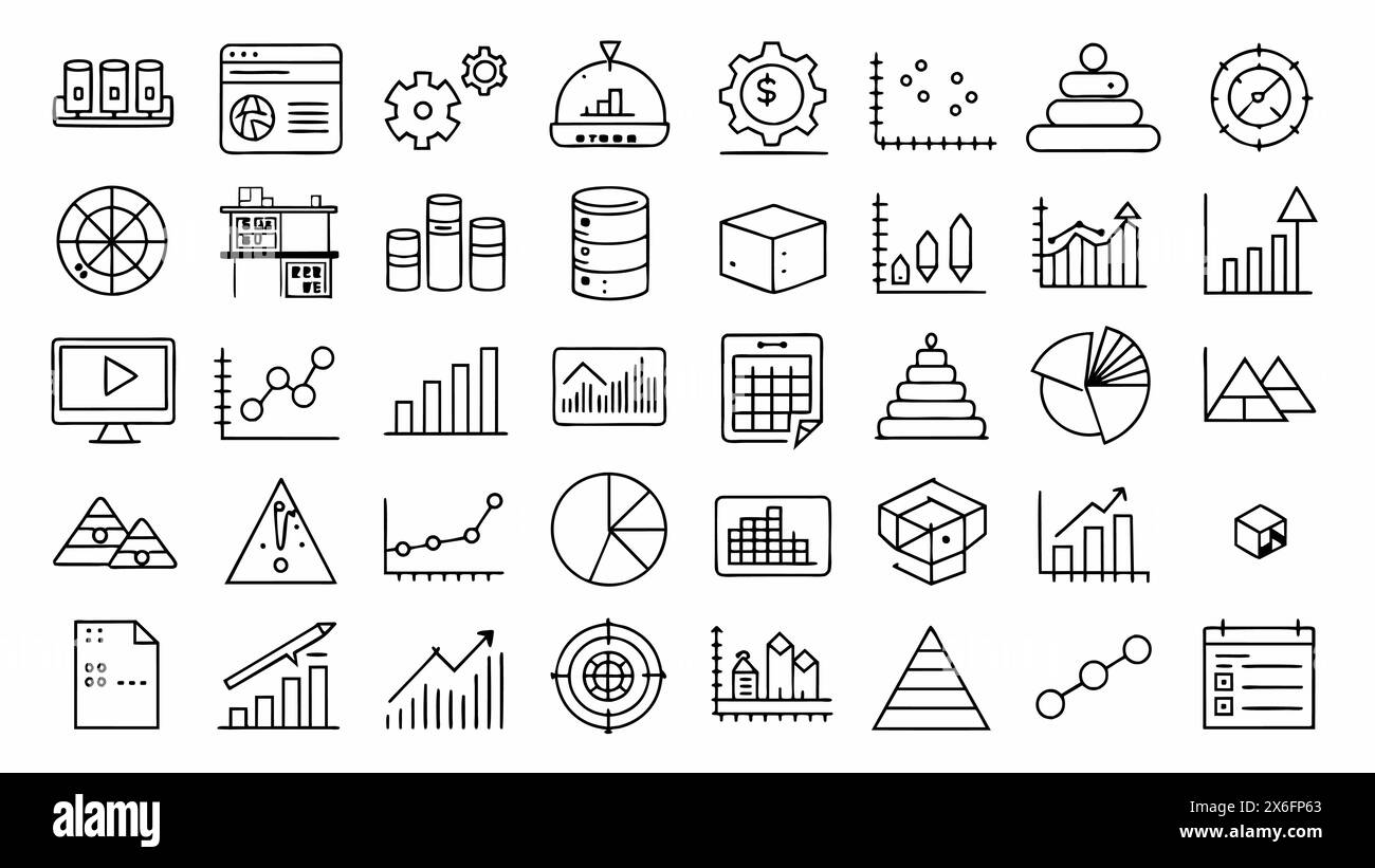 Charts And Diagrams Line Icons Report 3d Chart Block Diagram And Dot Plot Graph Linear Icons