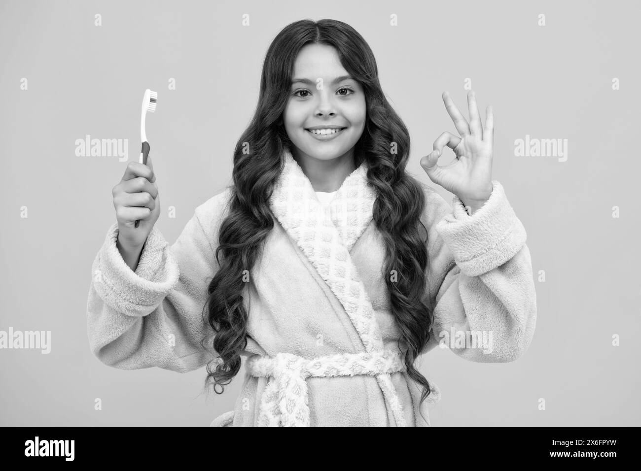 Night brushing teeth. Girl cleaning teeth. Kid brushing teeth with ...