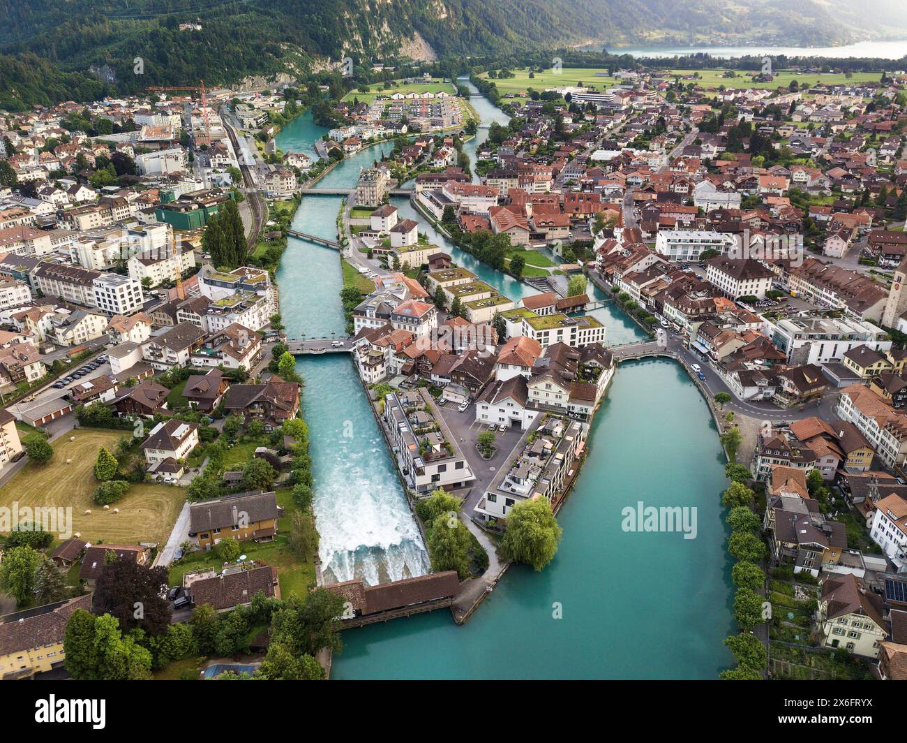 Interlaken, Switzerland - 17 June 2022: Aerial view over the city of ...
