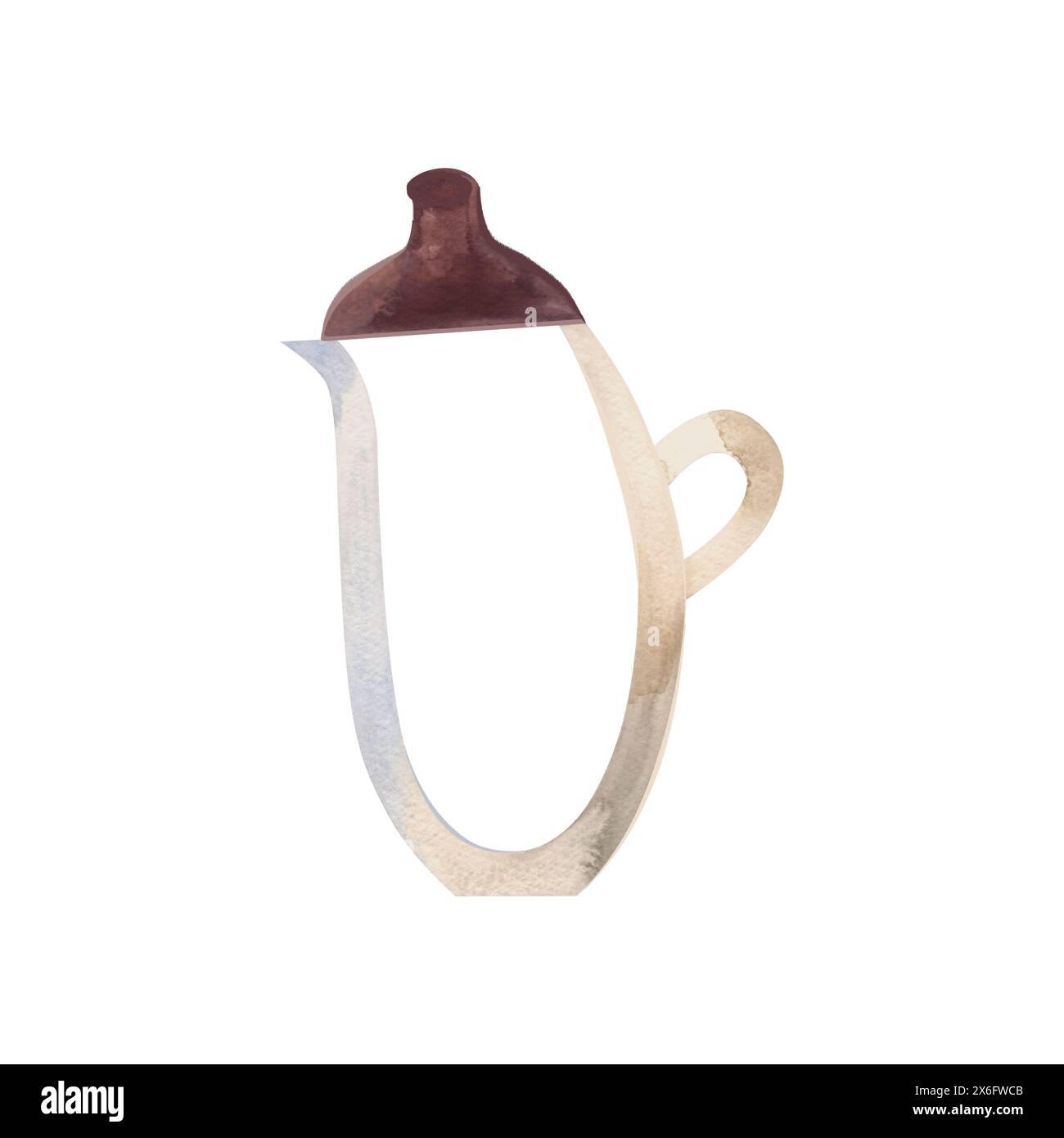Empty transparent glass lemonade pitcher with dark brown wooden lid in ...