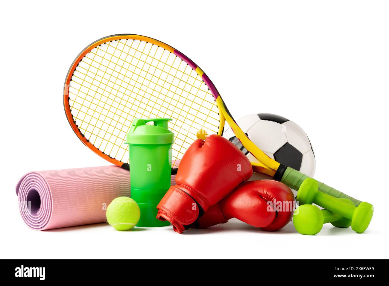 Assorted sports equipment isolated on white background Stock Photo - Alamy
