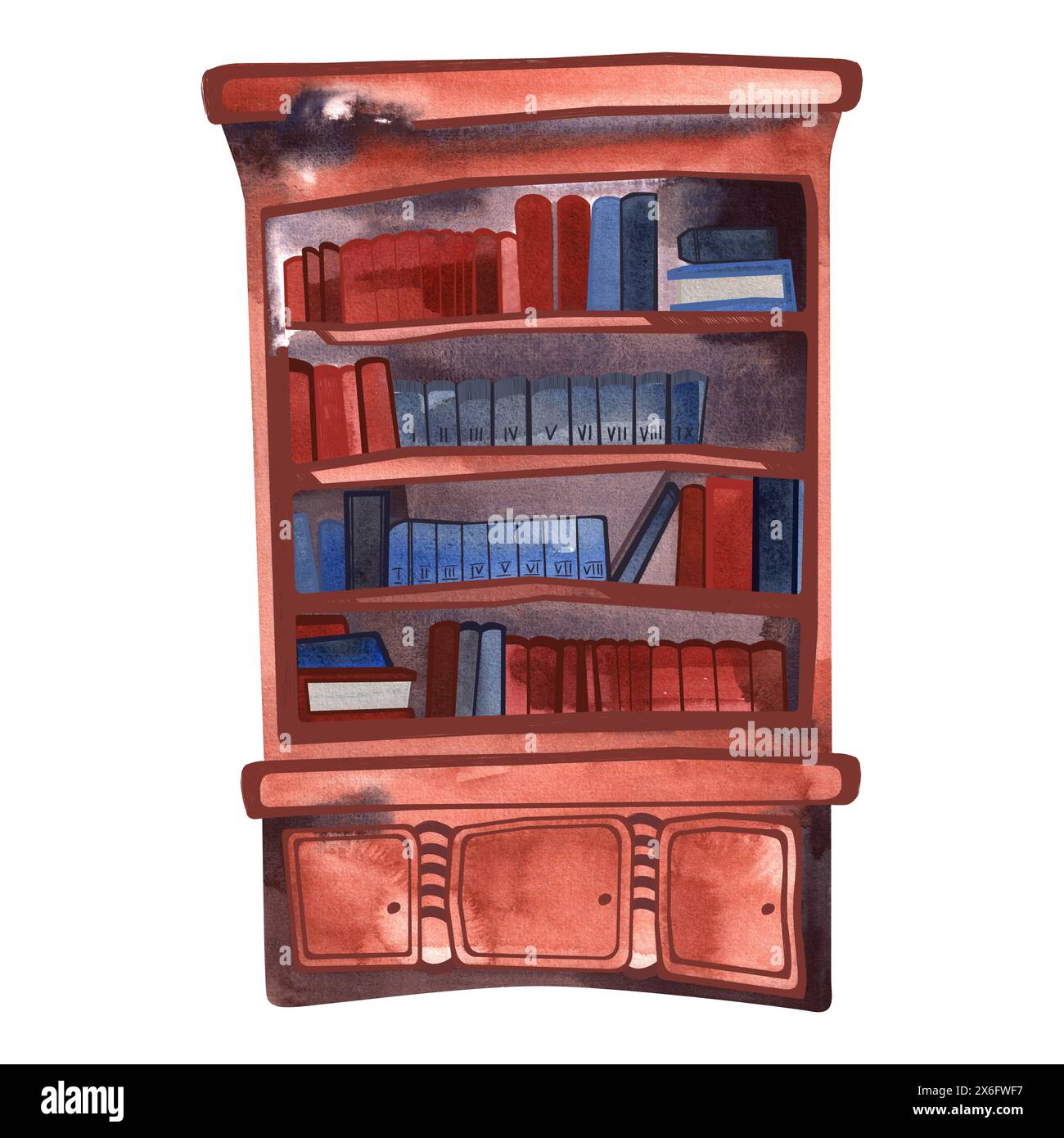 Old fashioned vintage antique bookcase filled with books. Furniture ...