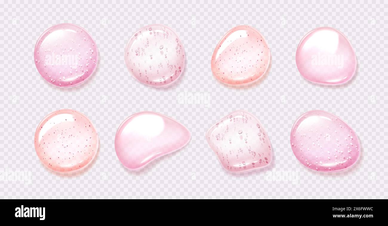 Pink gel drops set isolated on transparent background. Vector realistic ...
