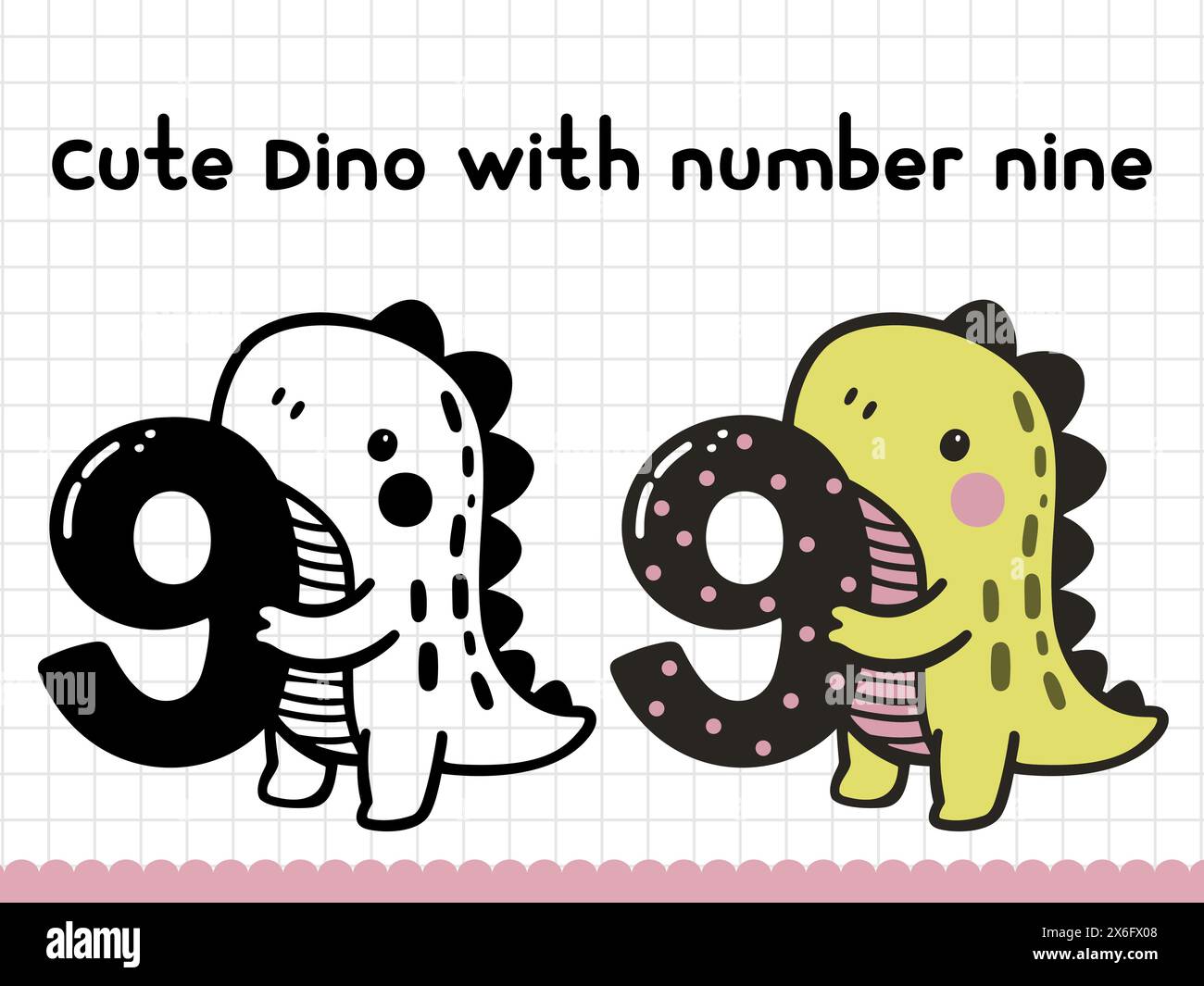 Cute doodle dinosaur with number nine for preschoolers. Vector ...