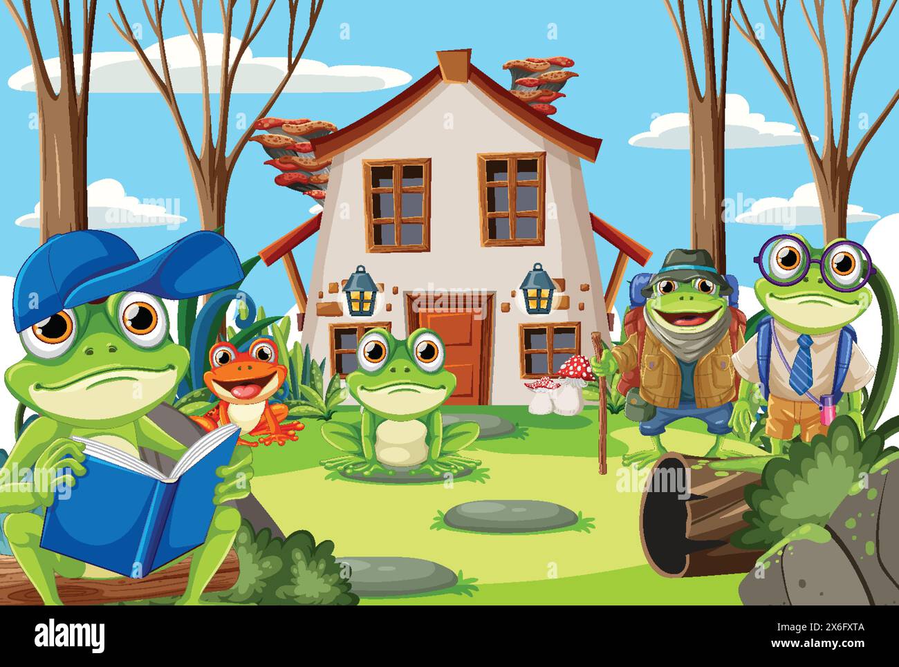 Frogs gathered around a cozy house Stock Vector Image & Art - Alamy