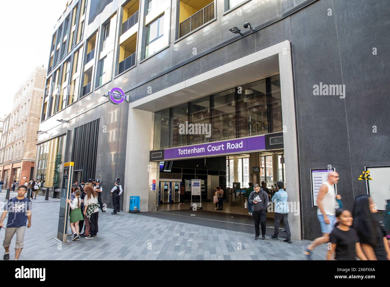 Tottenham Court Road train station entrance Elizabeth line, four police ...