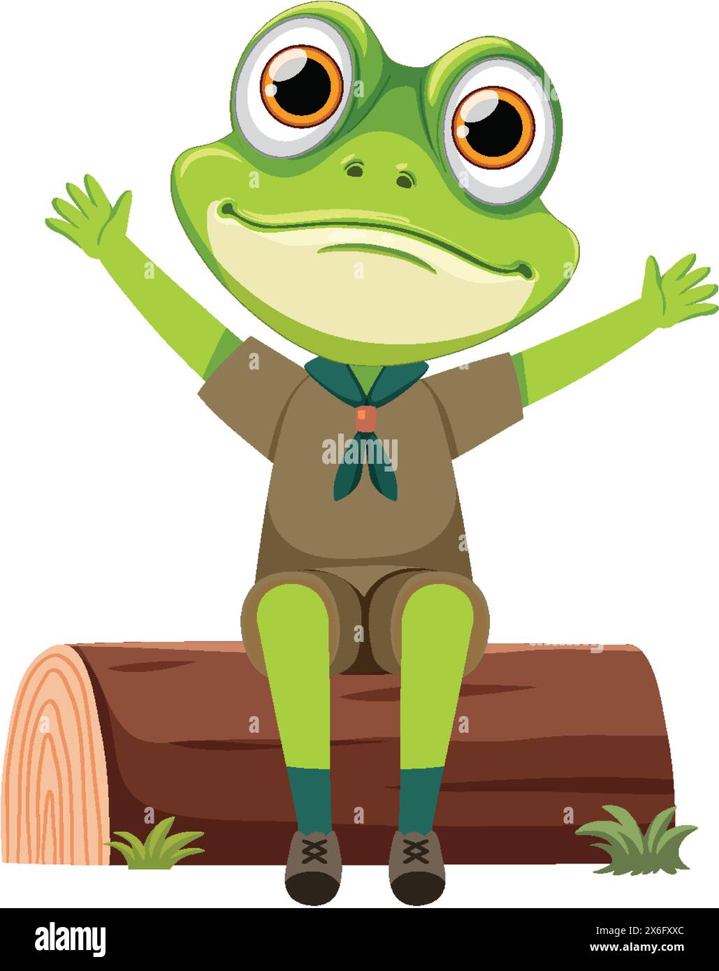 Frog scout sitting on a log, arms raised Stock Vector Image & Art - Alamy