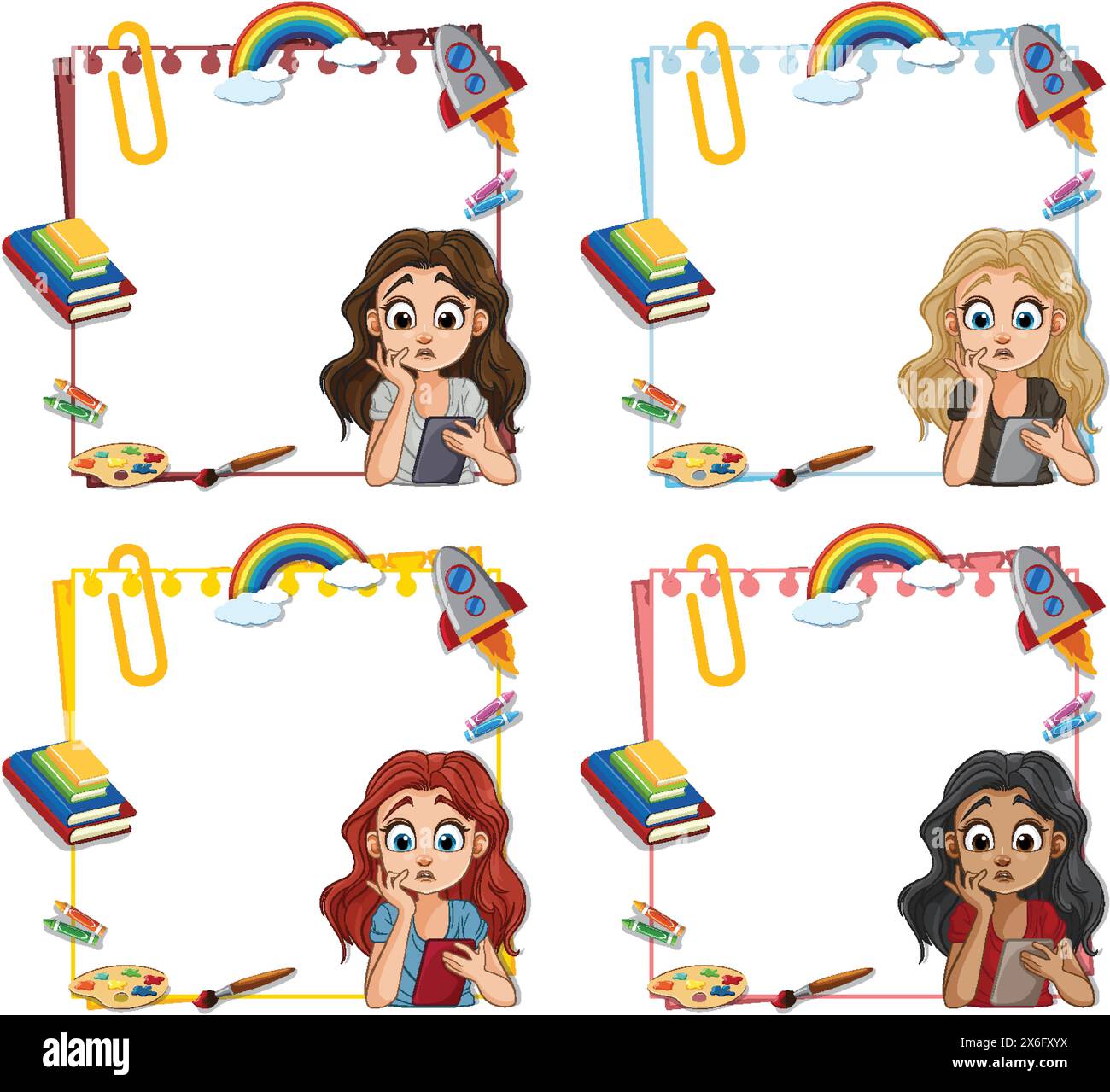 Colorful educational frames with cartoon children Stock Vector Image ...