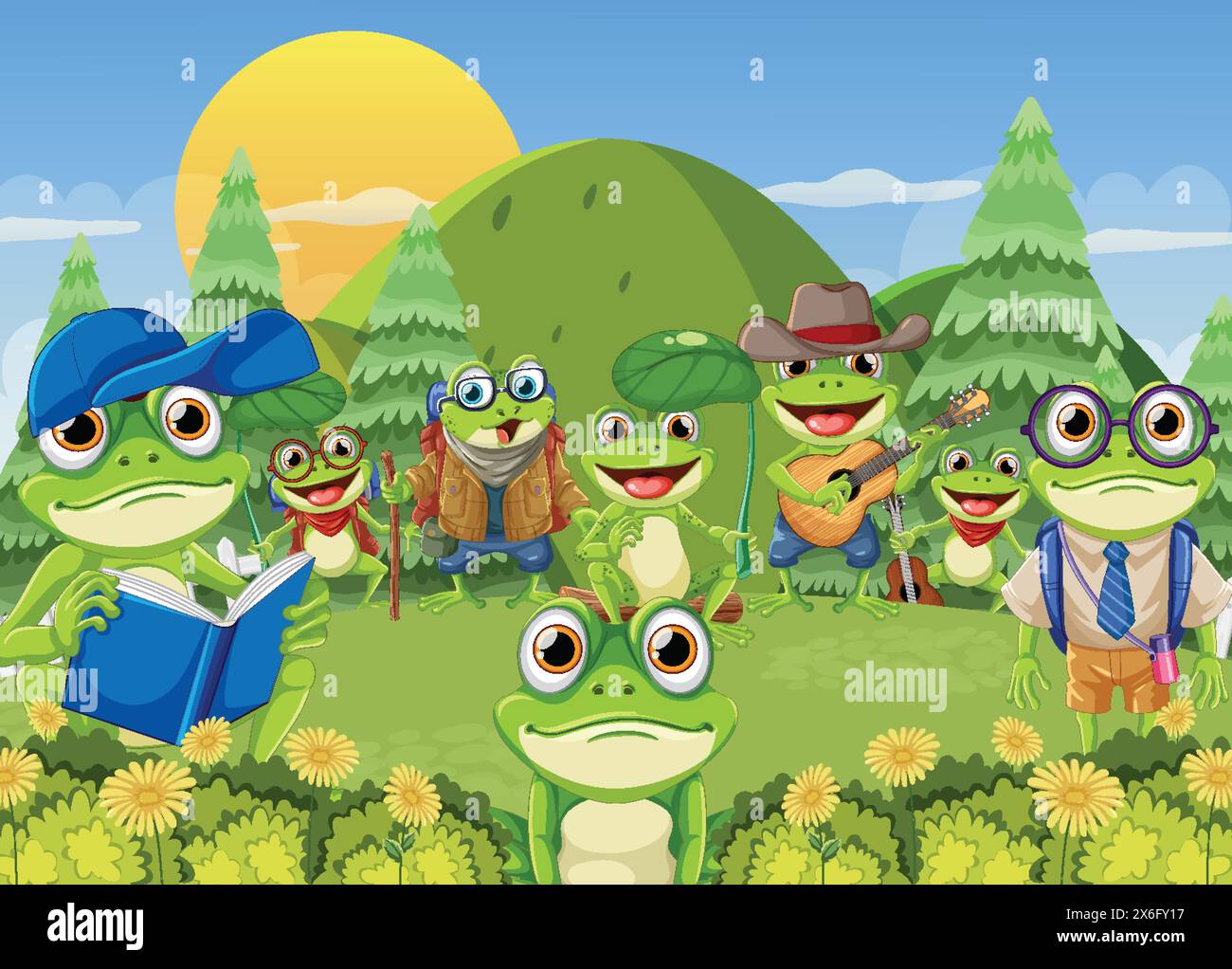 Group of frogs in a scenic landscape Stock Vector Image & Art - Alamy