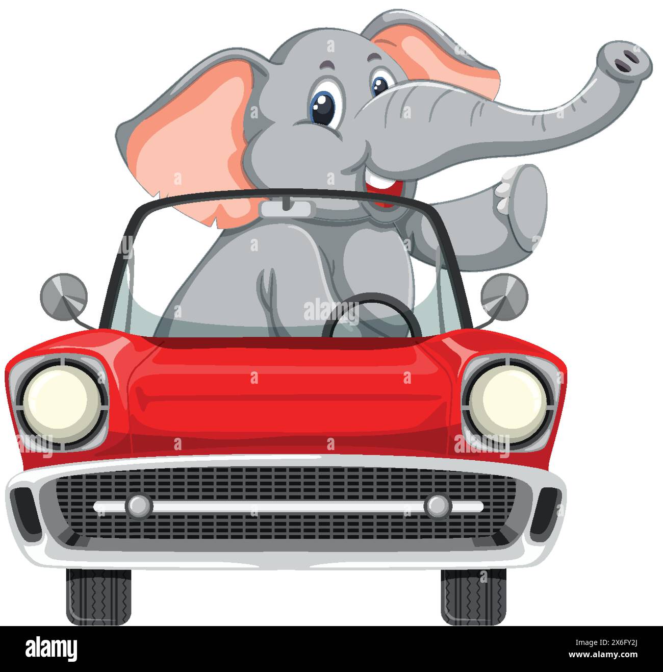 Cartoon elephant happily driving a classic car Stock Vector Image & Art ...