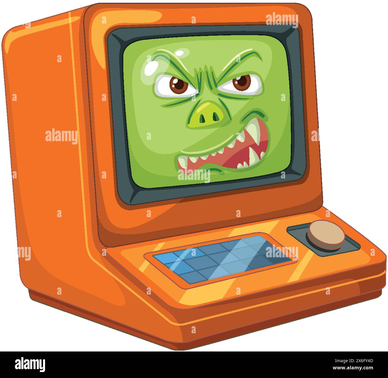 Cartoon of a green monster in an orange computer Stock Vector Image ...