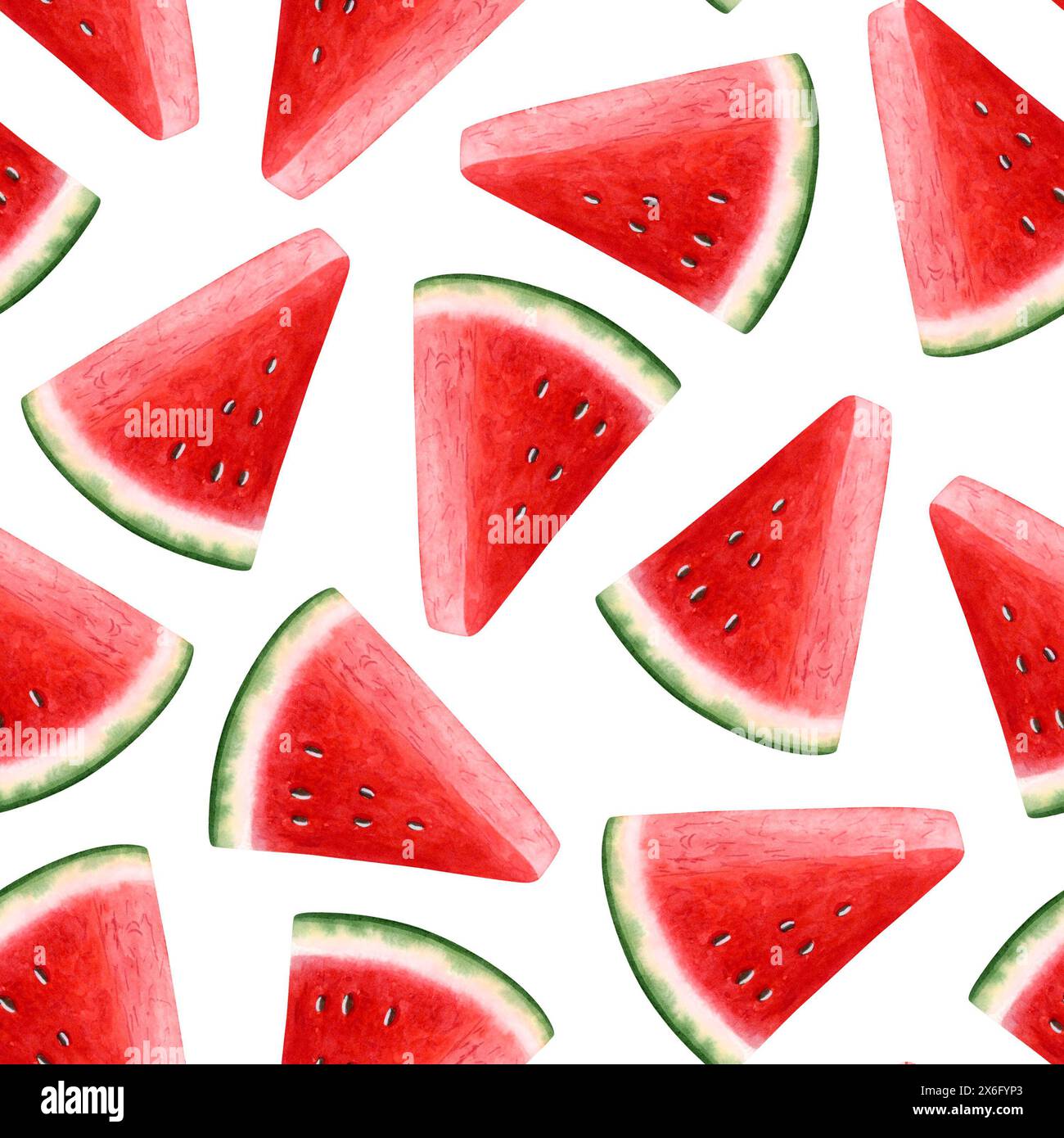 Watermelon slices watercolor seamless pattern on white background in ...