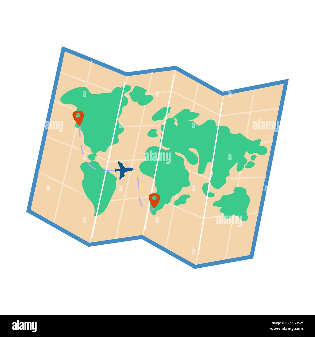 Summer vacation element for flight trip concept. World map and location ...