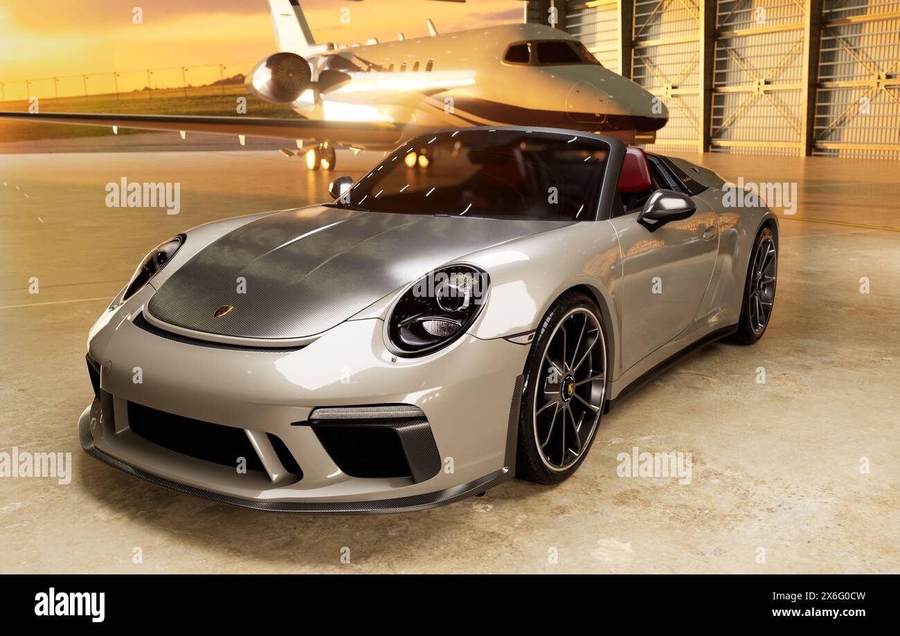 Porsche 911 Speedster Heritage in an aircraft hangar Stock Photo - Alamy