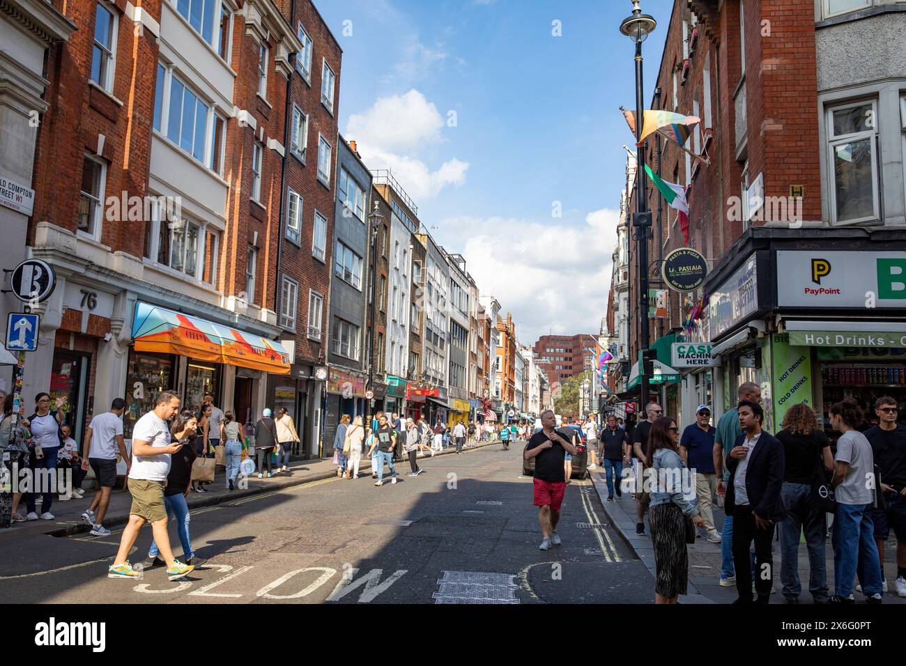 Old Compton street in central London,busy London street scene on ...