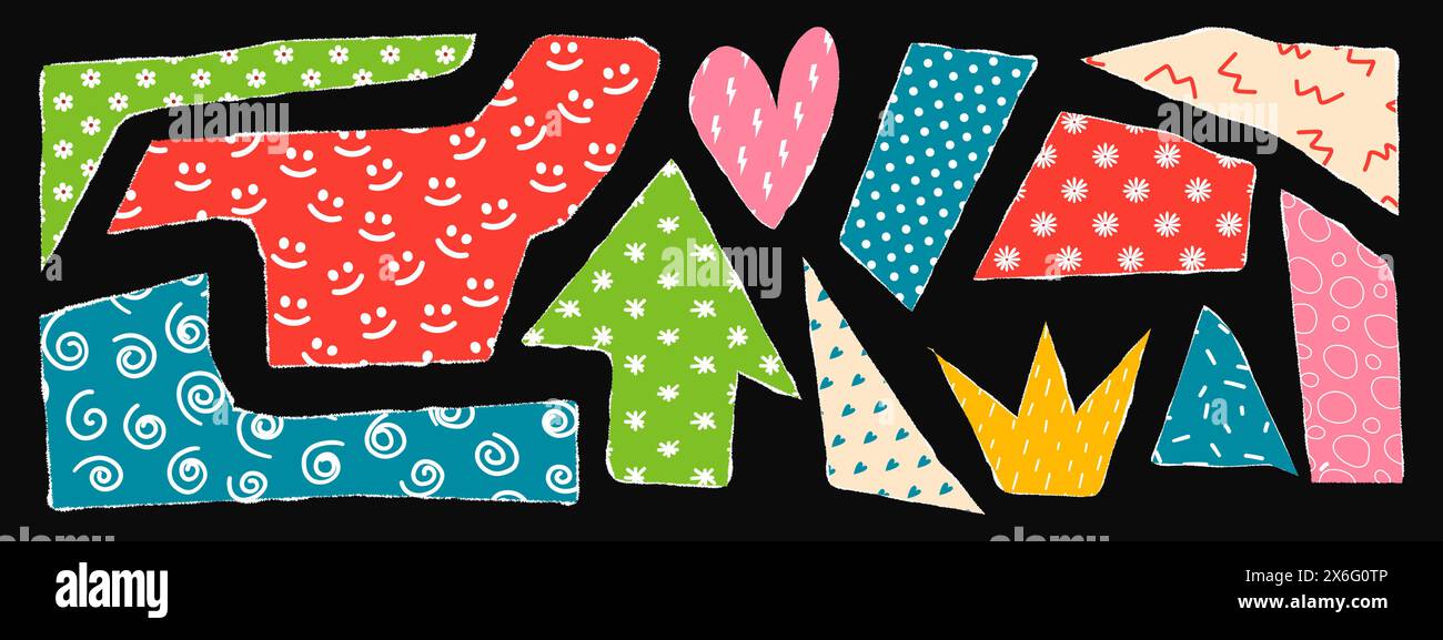 Set of ripped paper sheets with funny pattern. Trendy elements for ...