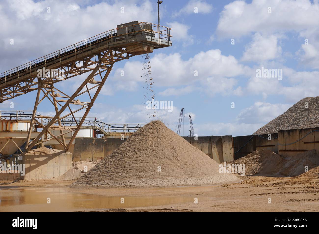 Industrial conveyor at aggregates site. sand and gravel materials for ...