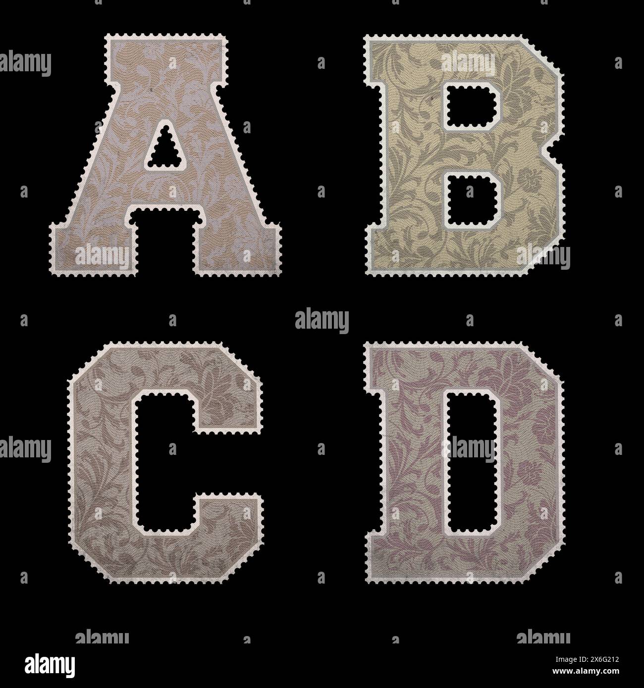 Vintage postal stamp style alphabet with set of capital letters and ...